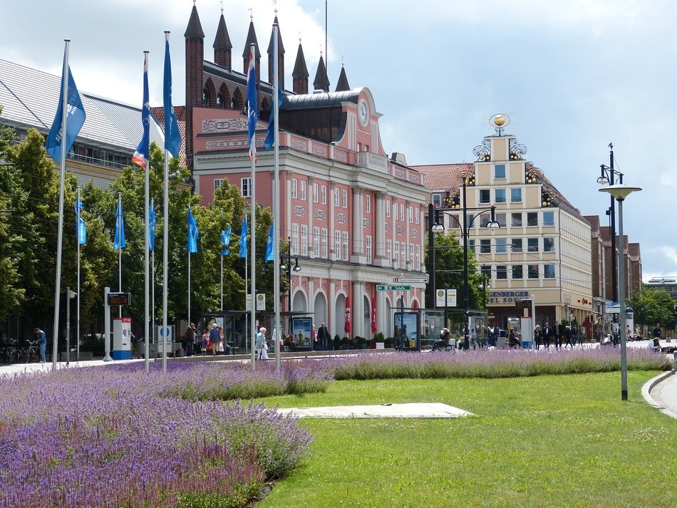 Town hall on square at summer, germany, rostock free image download