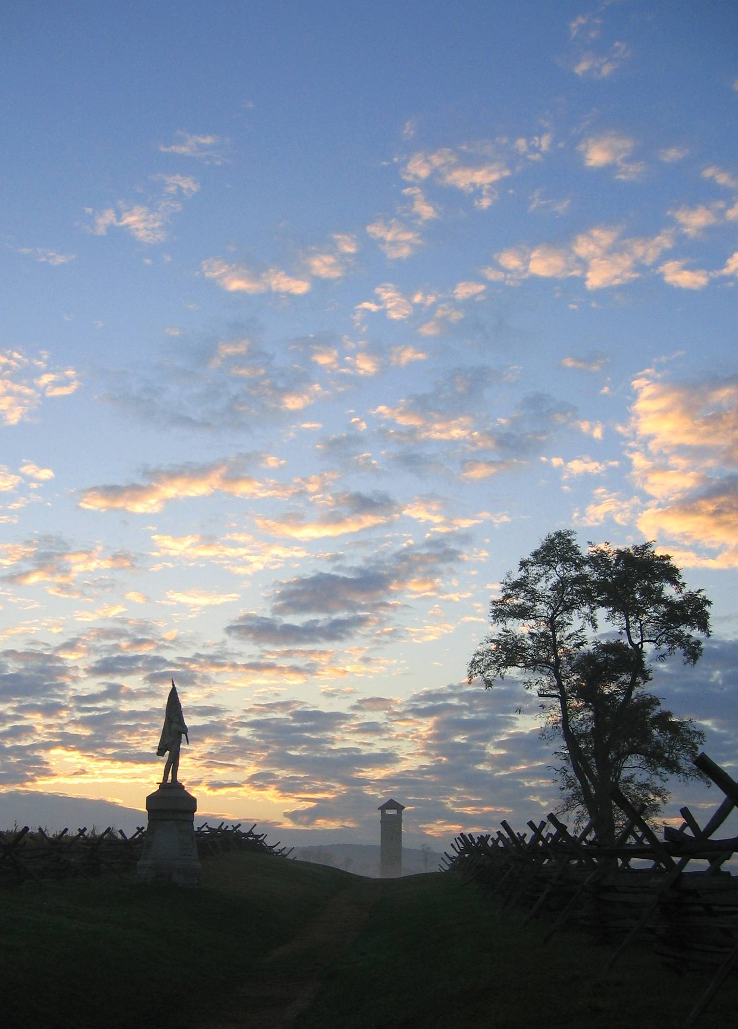 Monument on battlefield of american civil war at dusk, usa, maryland ...