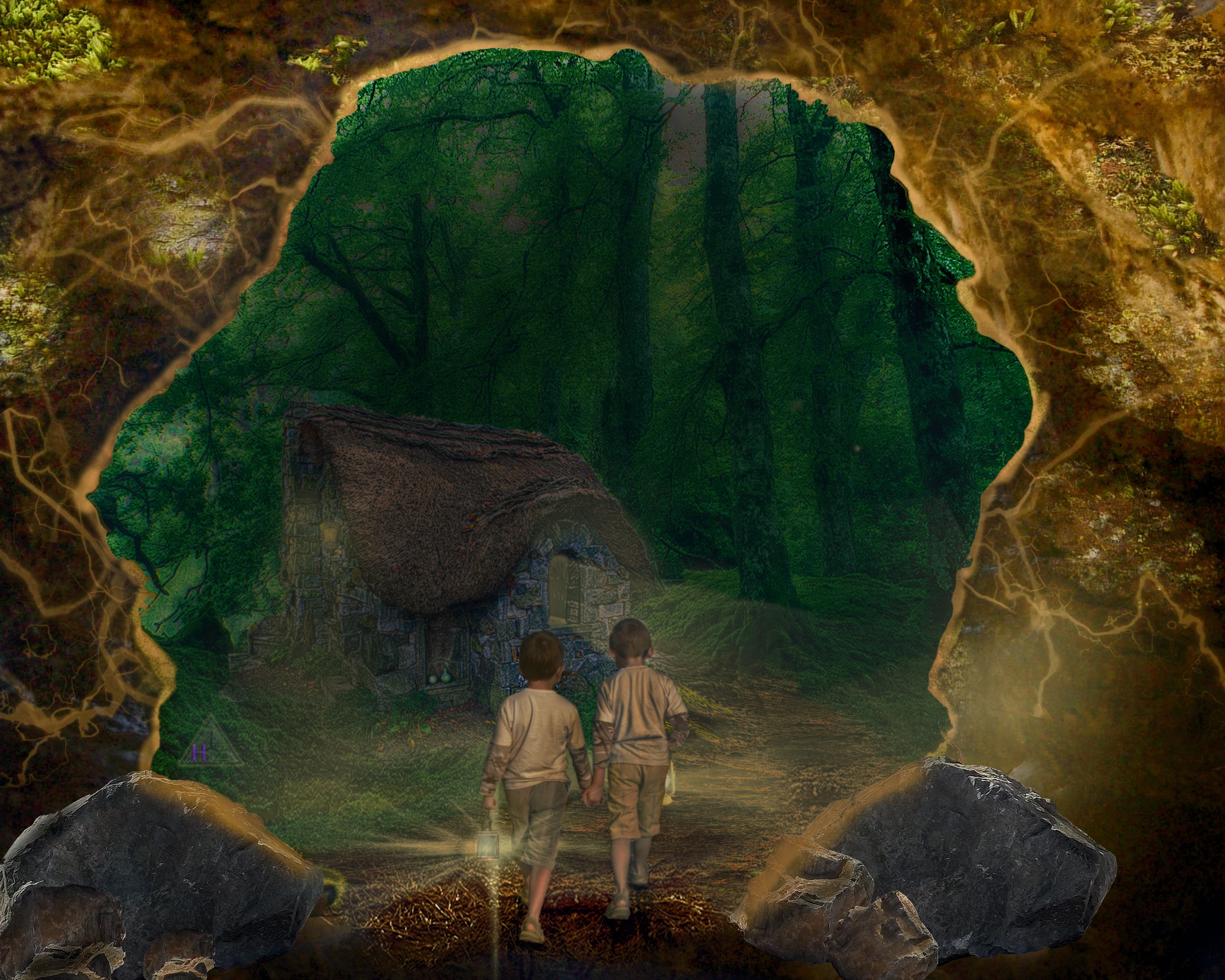 Children with lanterns walking away to forest, fantasy artwork free ...