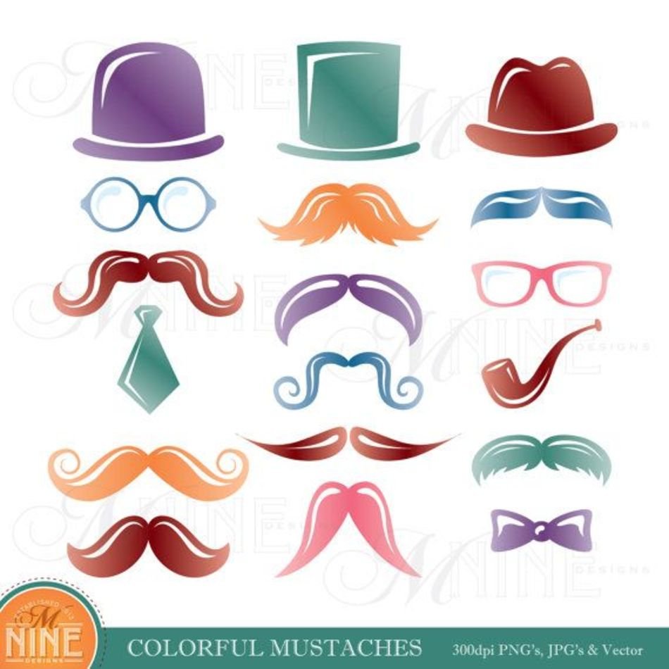 COLORFUL MUSTACHE THEME Digital Clipart Instant Download Design free ...