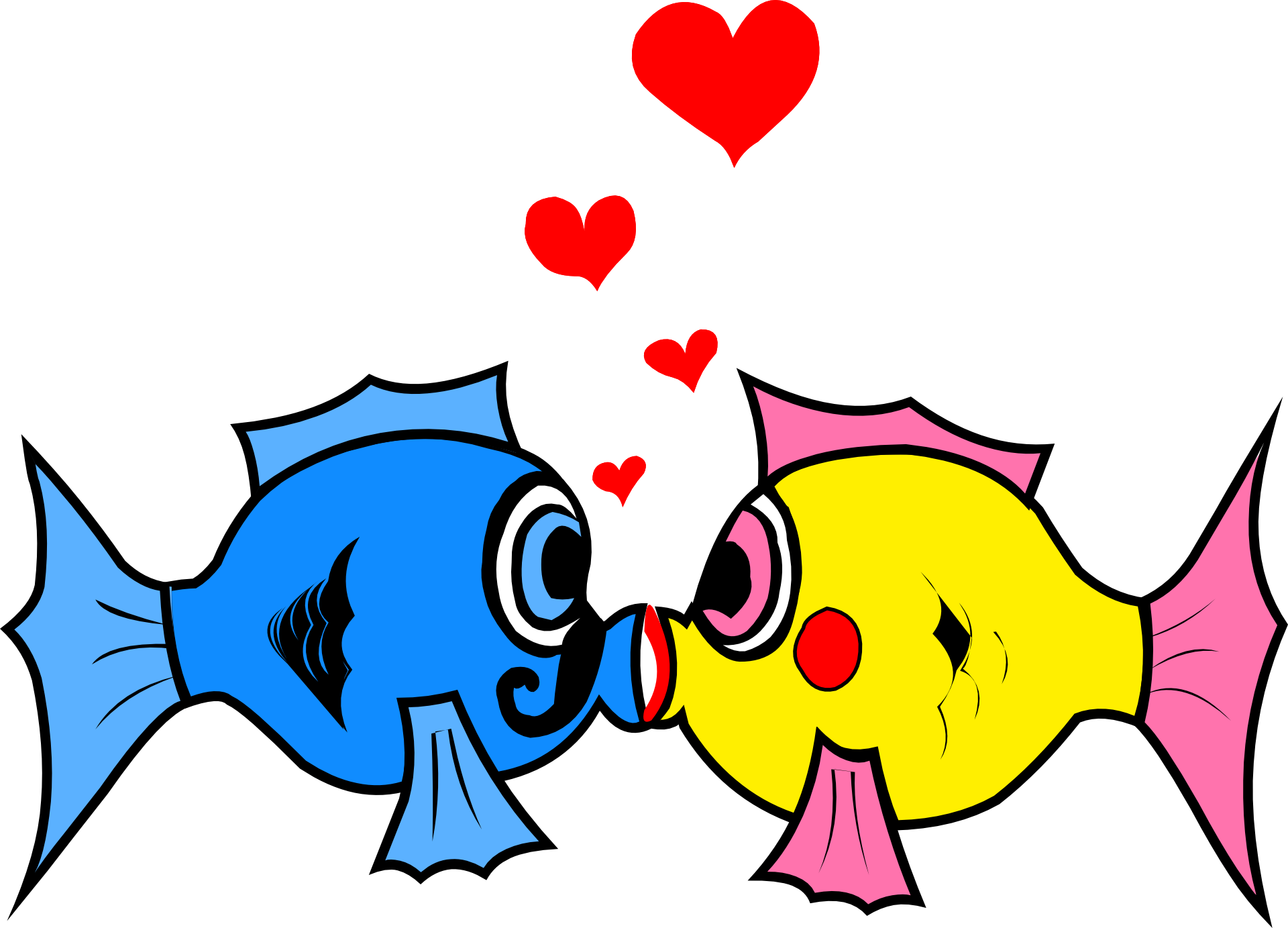 Fish hearts kiss drawing free image download
