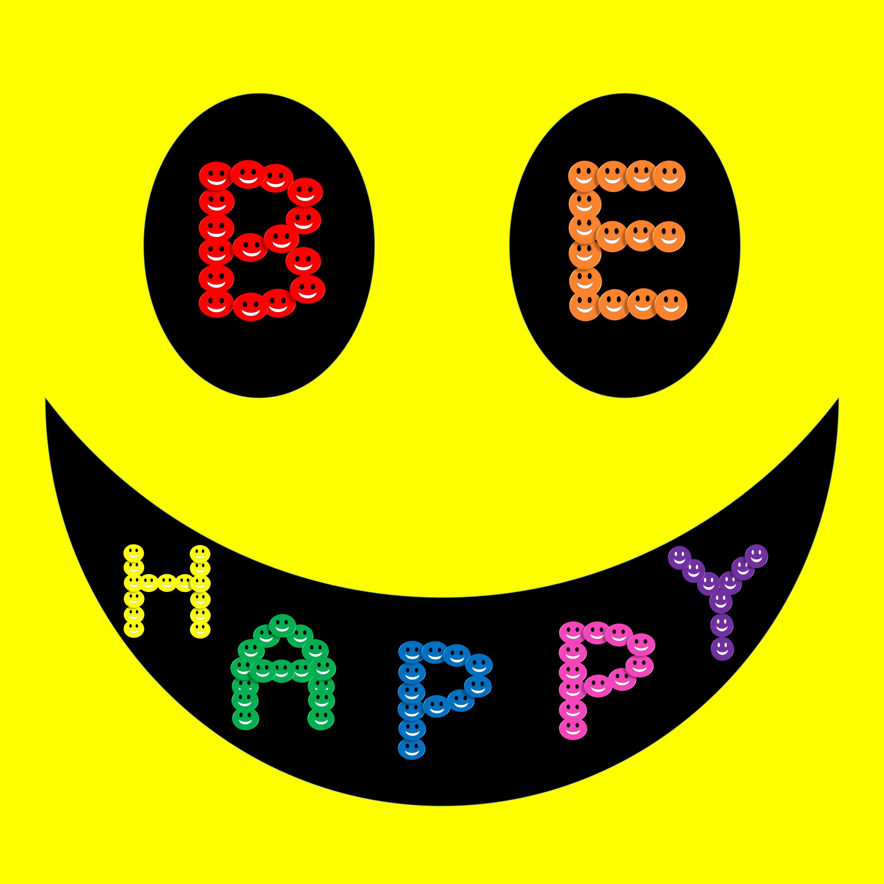 Be happy, yellow and black smiling face free image download
