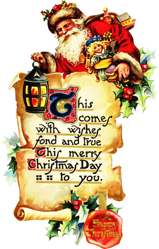 Colorful vintage scroll of Santa Claus free image download