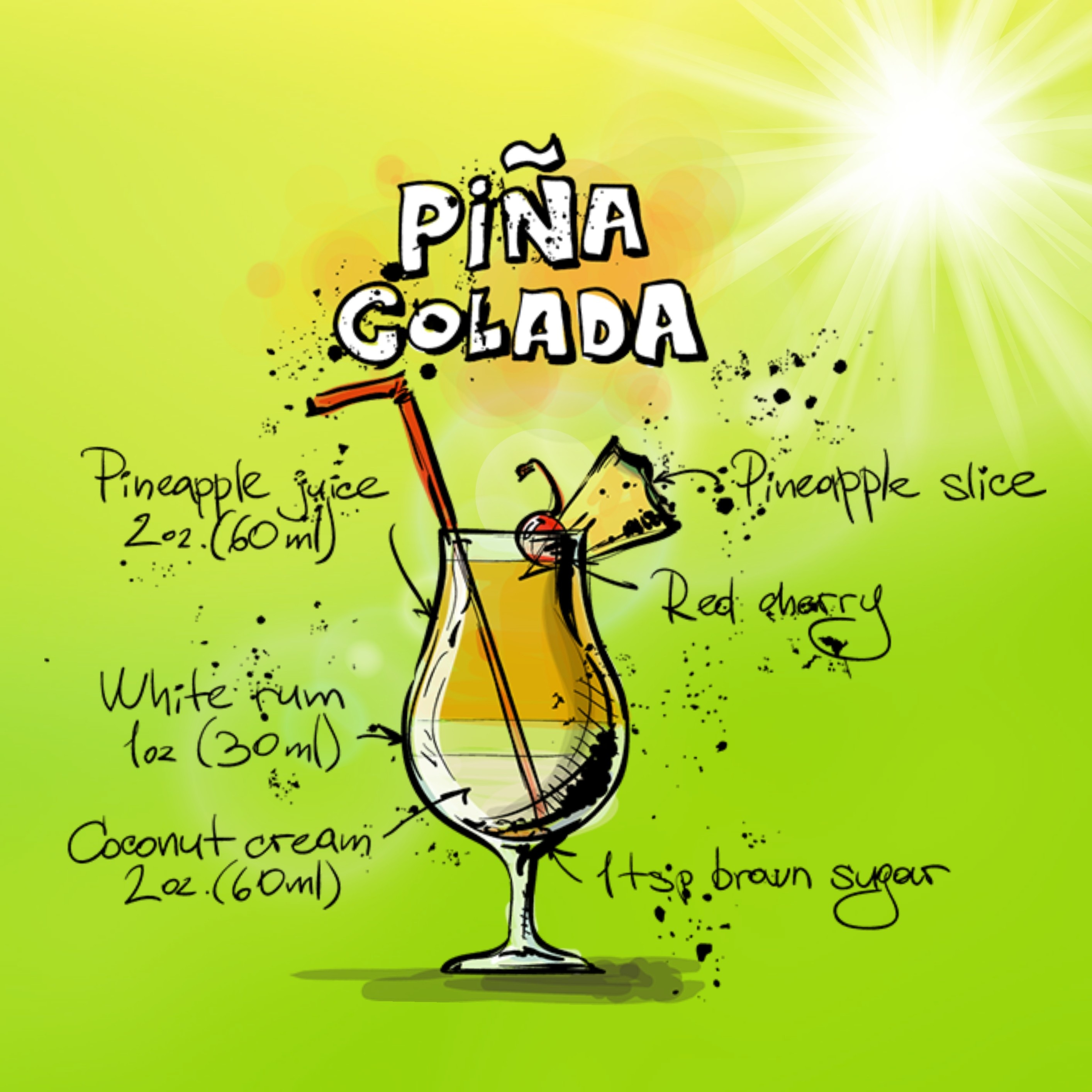 Drawing of pina colada cocktail free image download