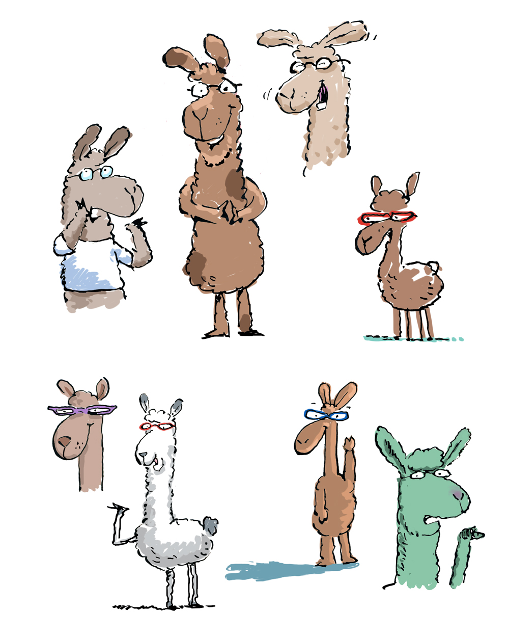 Colorful cartoon alpacas clipart free image download
