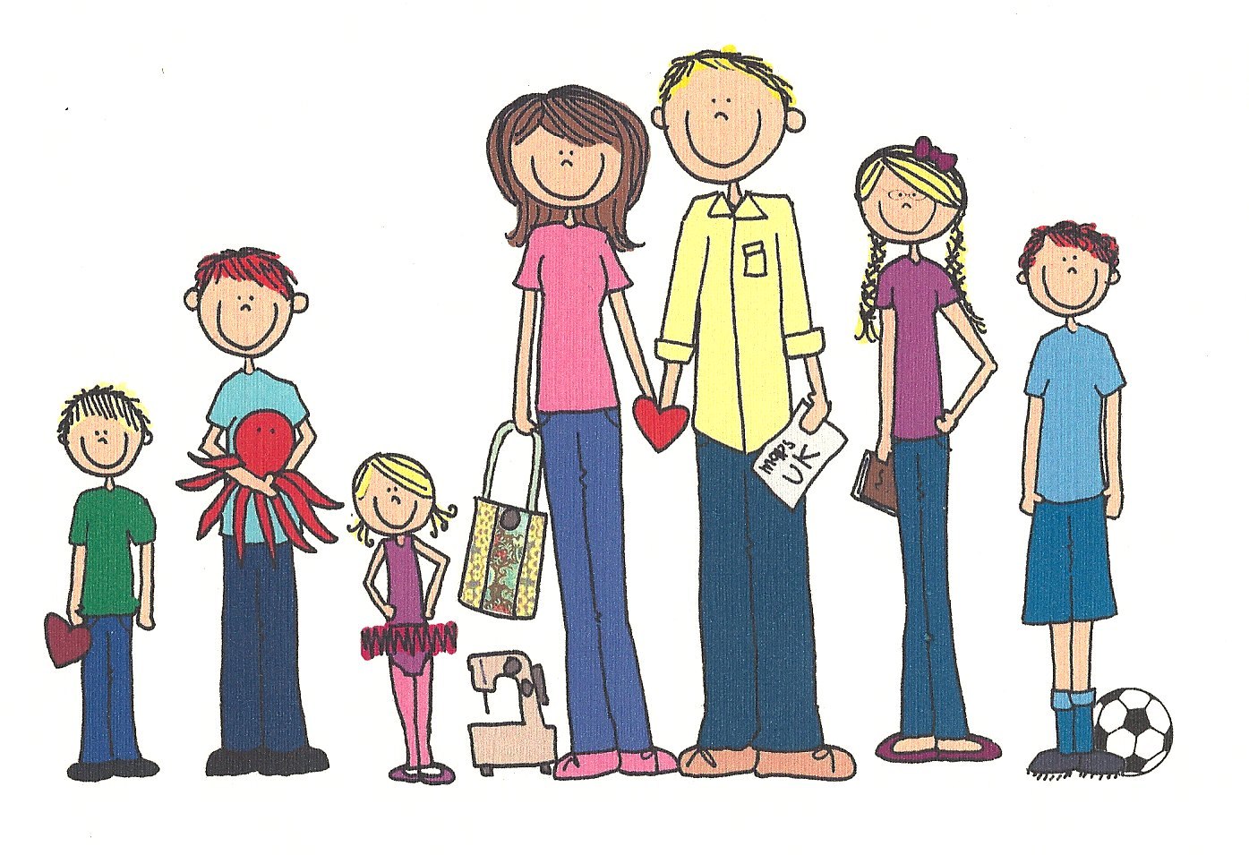 Clip art of Cartoon Family of 6 free image download