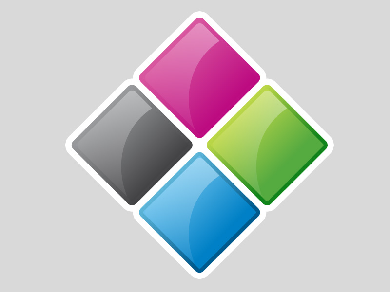 Four colorful glossy squares side by side, logo design free image download