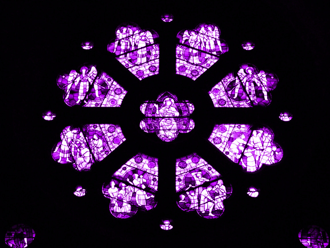 Purple stained glass window in a church free image download