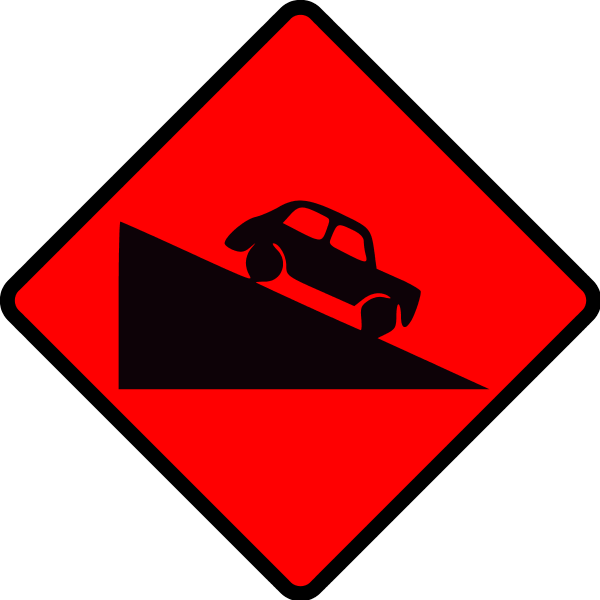 Caution Steep Hill Down Vector Clip Art free image download