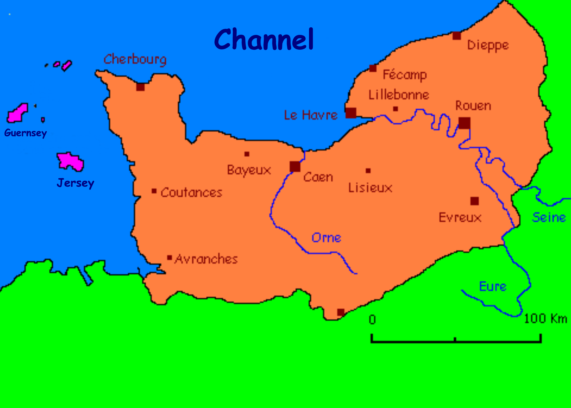 Colorful map of Normandy free image download