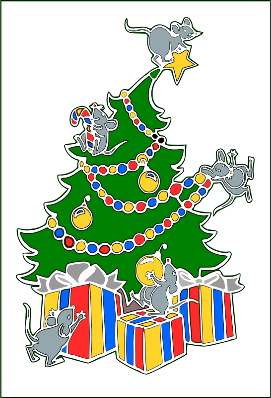 Drawn christmas tree with gray mice free image download