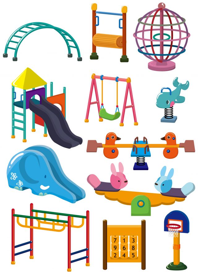 Collage of colorful swings in the playground free image download