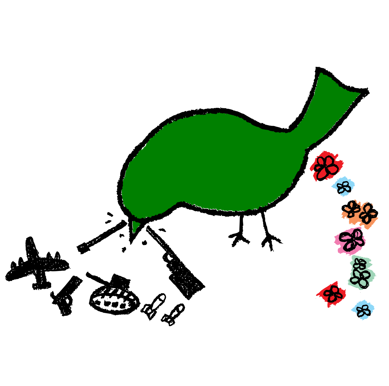 Green bird pecking weapon, drawing free image download
