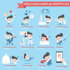 Infographics of 12 ways to relax at work free image download