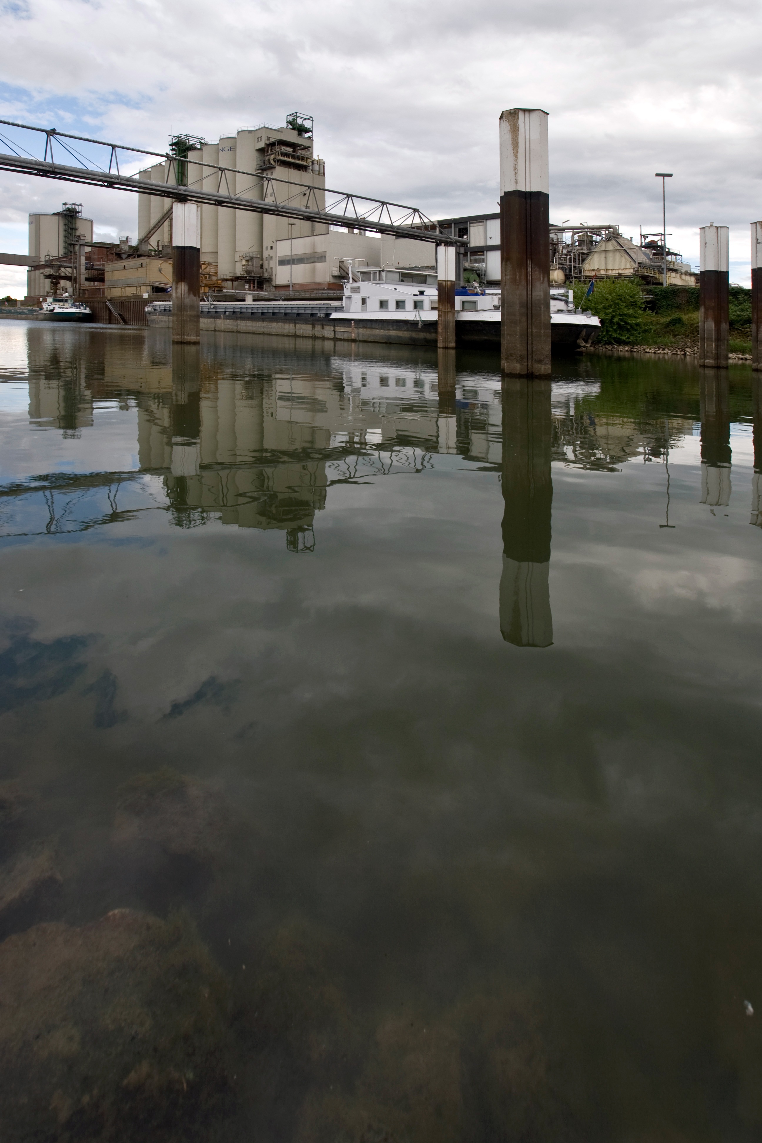 Reflection in the Rhine river of the Mannheim Industry free image download