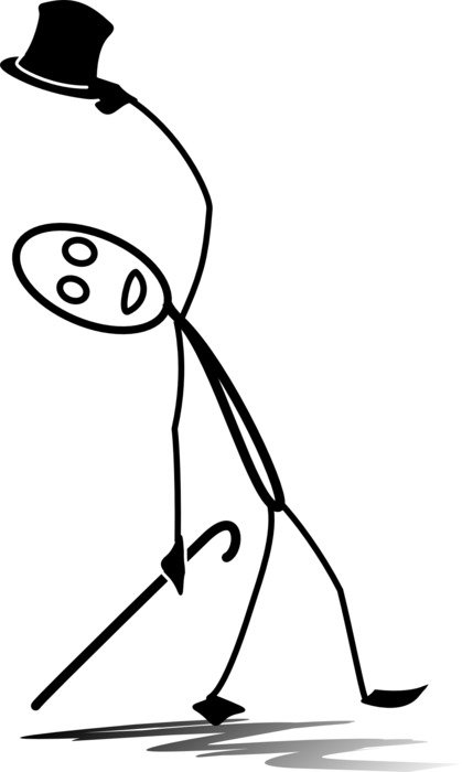 Stickman drawing with hat and walking stick free image download