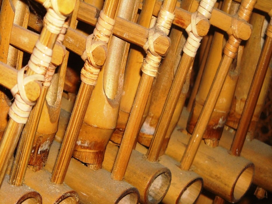 Angklung, detail of wooden traditional indonesian music instrument free ...