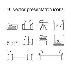 Presentation icons with projector and comfortable seats free image download