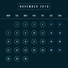 Calendar November 2016 vector design template - Minimalism Style N5 ...
