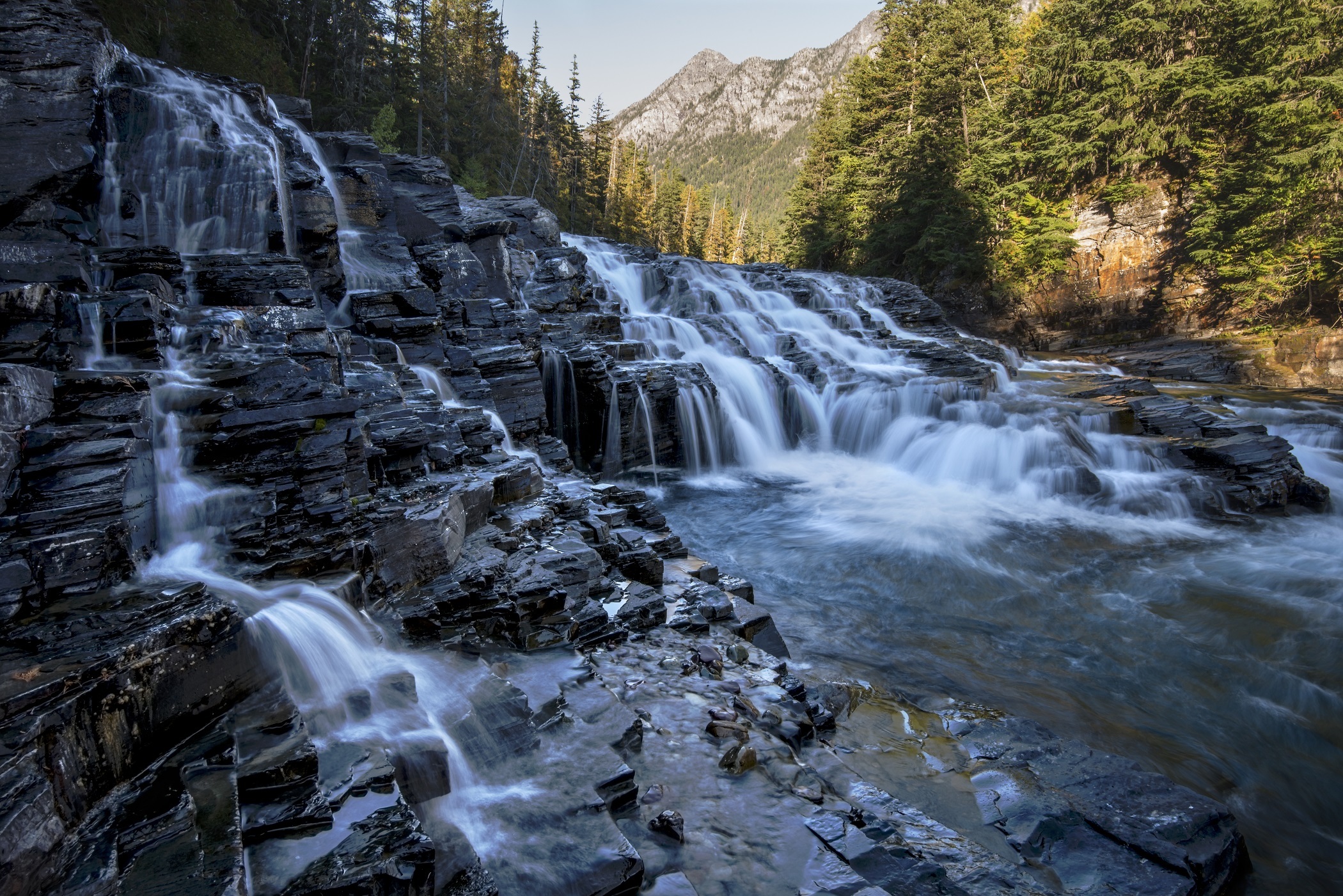 Beautiful cascade waterfall in green forest free image download
