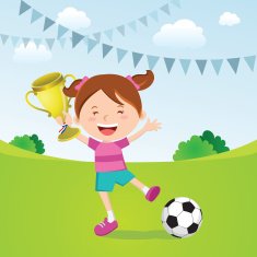 Happy girl win a gold trophy free image download