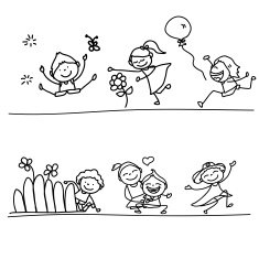 Hand drawing cartoon happy kids N3 free image download