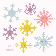 Cute smiley snowflakes in cartoon style free image download