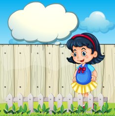 Young girl at the backyard with an empty callout free image download