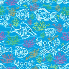 Funny Fish and Colored corals Doodle seamless pattern free image download