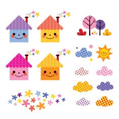 Cute houses kids design elements set free image download