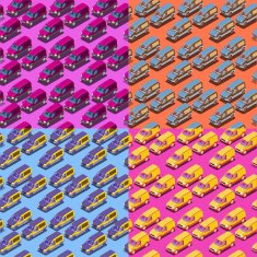 Four Seamless Isometric Car Patterns free image download