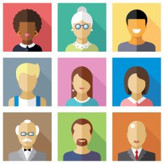 Color vector flat icon set and illustration different people character ...