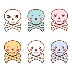 Set of kawaii skulls with different facial expressions free image download