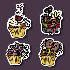 Vector Set of Stickers with Ornate Cakes free image download
