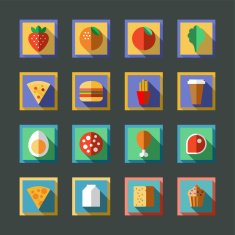 Flat long shadow square food icons Vector illustration free image download