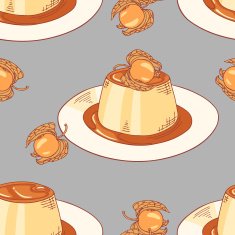 Creme caramel dessert seamless pattern in vector free image download