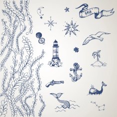 Hand drawn nautical design elements N5 free image download