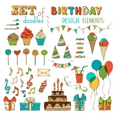 Set of doodles birthday design elements free image download