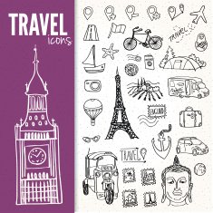 Hand-drawn travel symbols set free image download