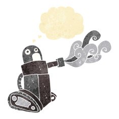 Cartoon tank robot with thought bubble free image download