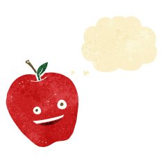 Cartoon happy apple with thought bubble free image download