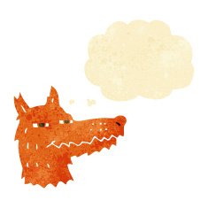 Cartoon smug fox face with thought bubble free image download