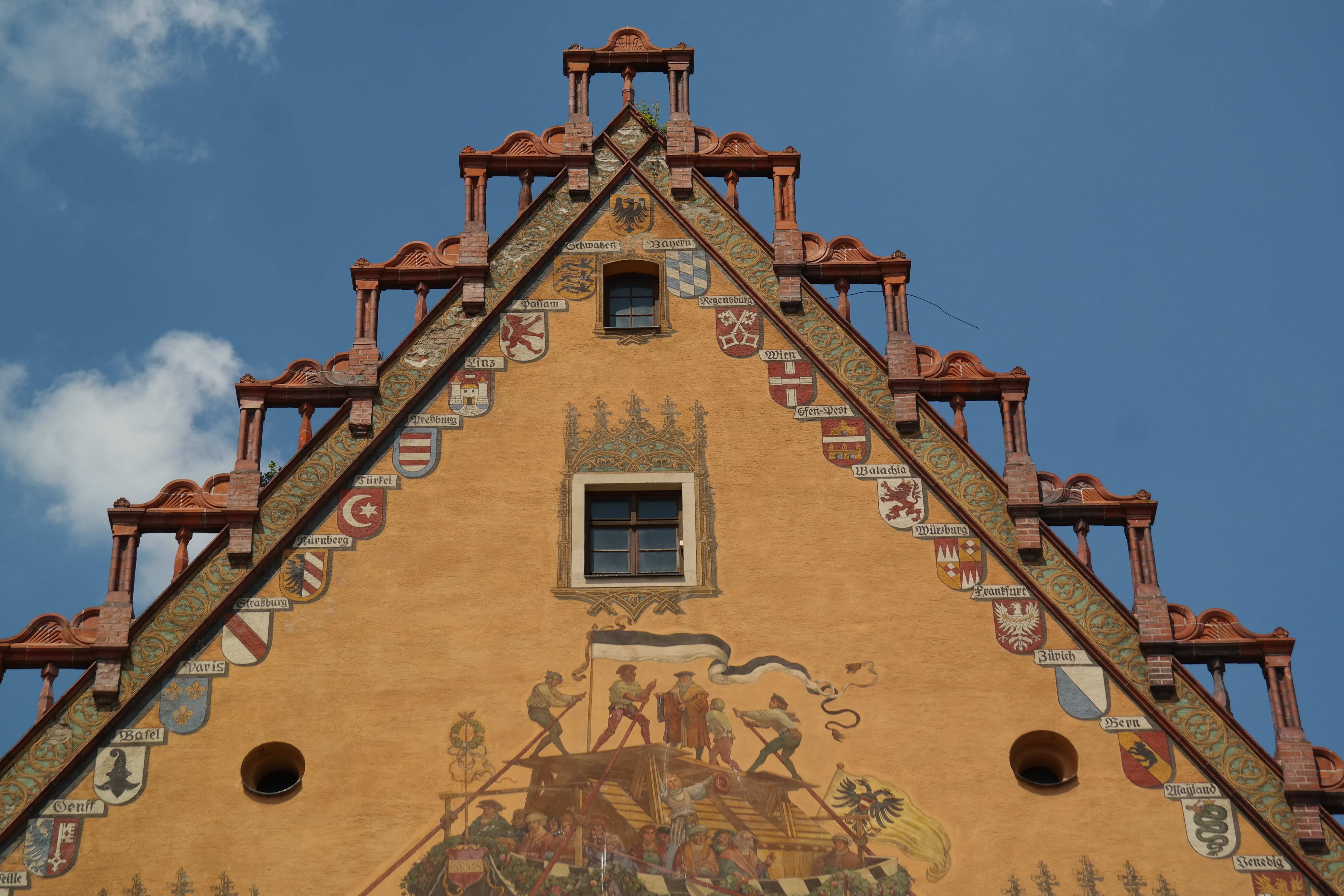 The roof of the town hall with murals in Ulm free image download