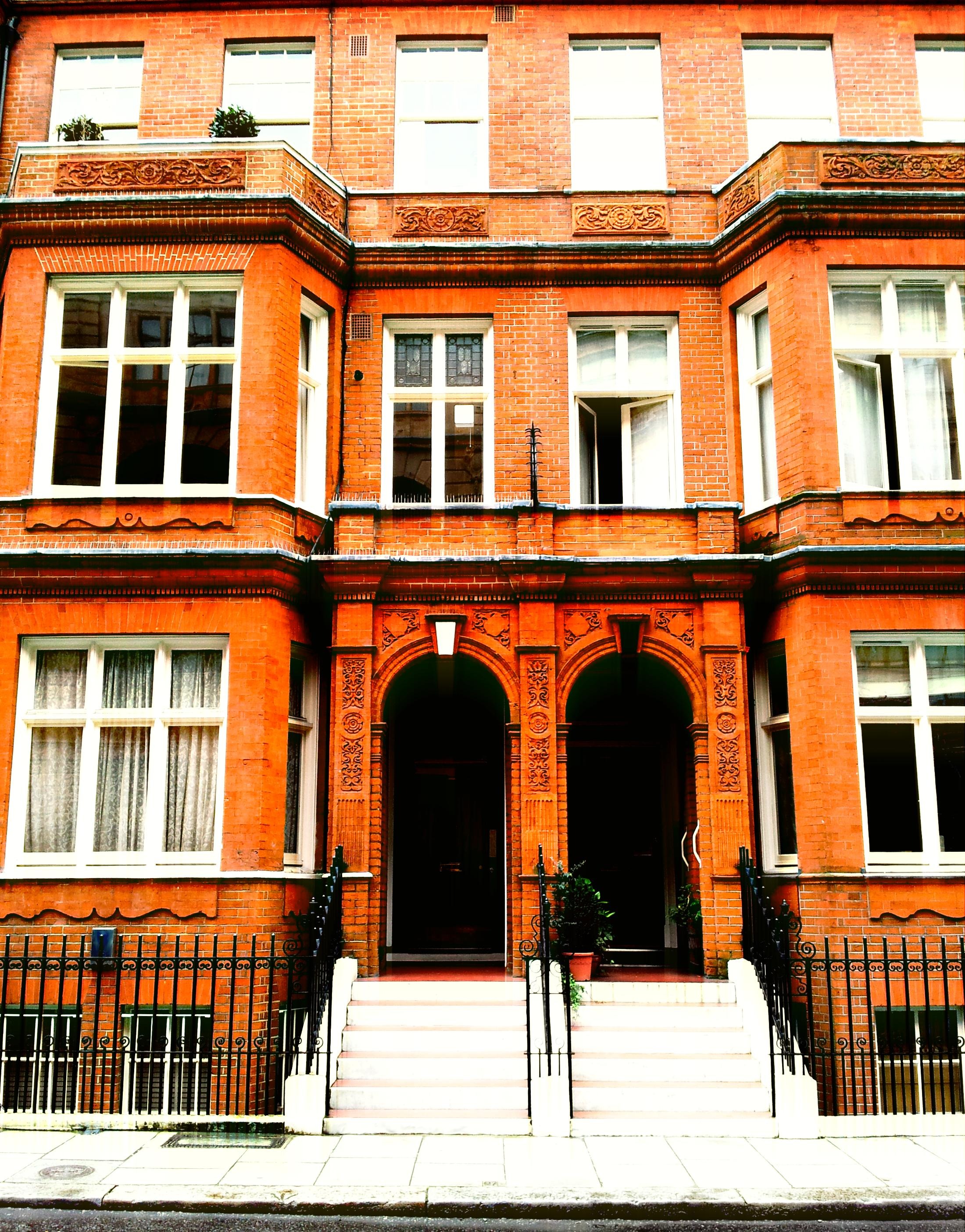 Facade of old red house, uk, england, london free image download
