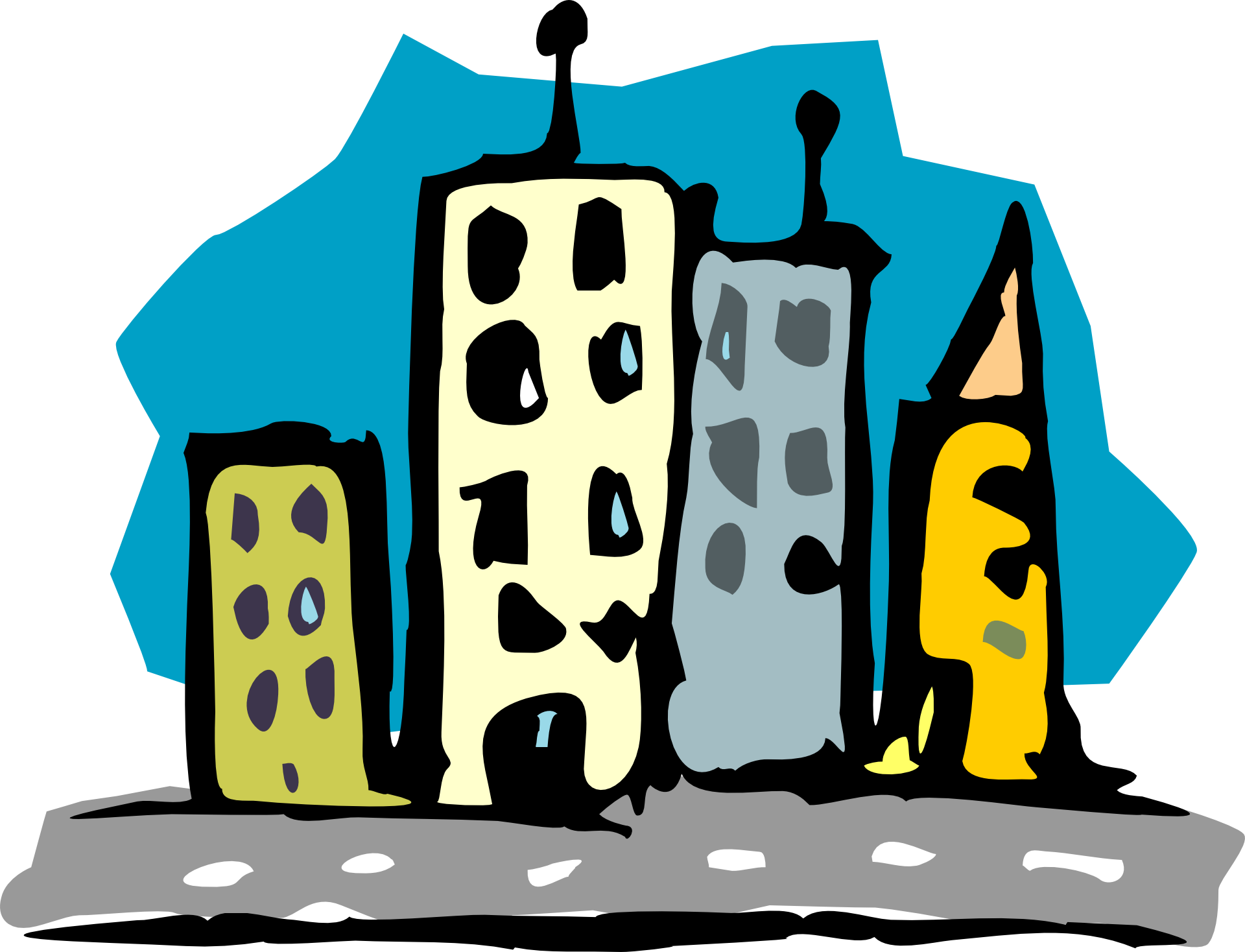 Drawing of funny city skyscrapers free image download