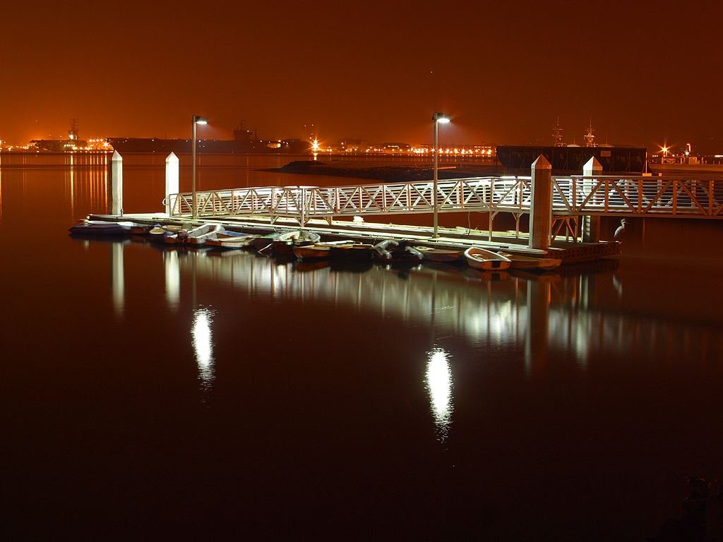 Night illumination of boats in the port of San Diego free image download