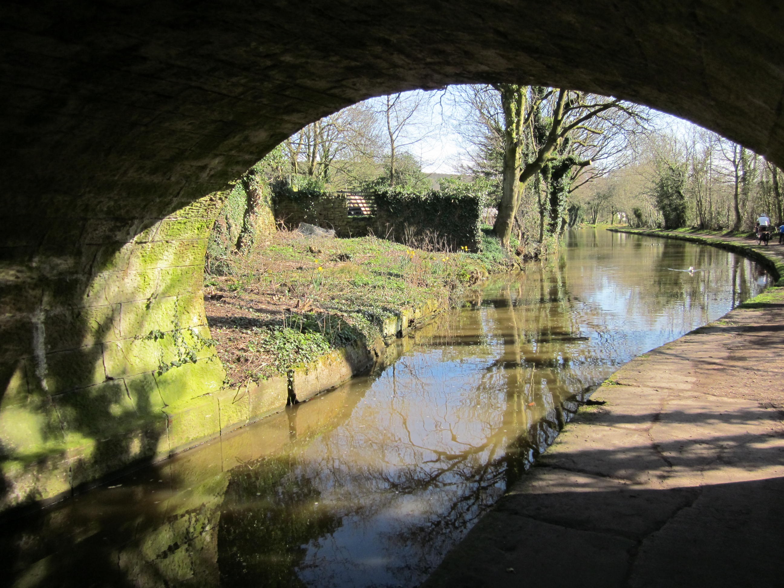 Narrow river under a stone bridge free image download