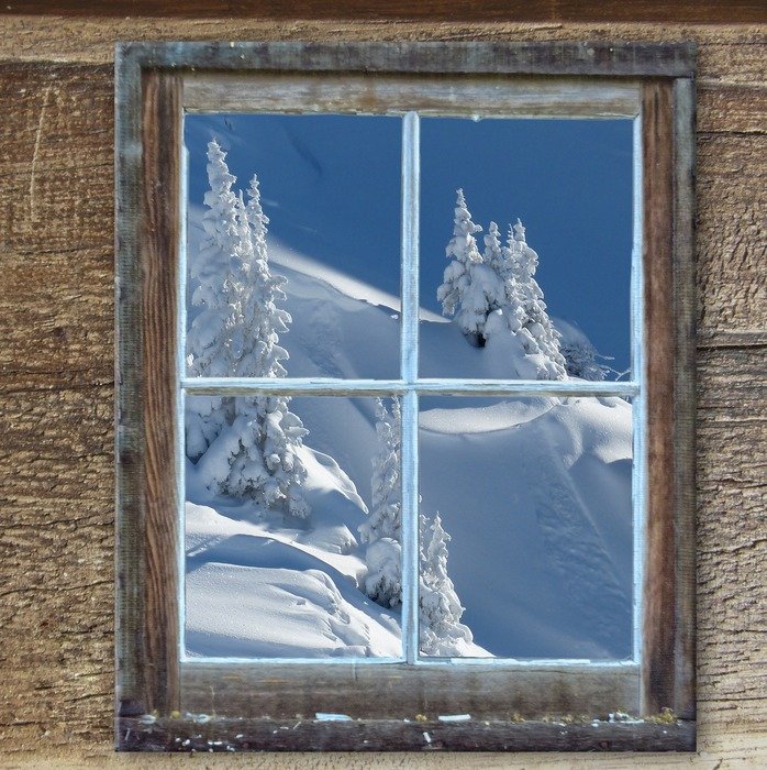 Snowy landscape outside the window free image download