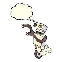 Cartoon funny robot with thought bubble N40 free image download