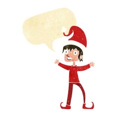Cartoon excited christmas elf with speech bubble N2 free image download